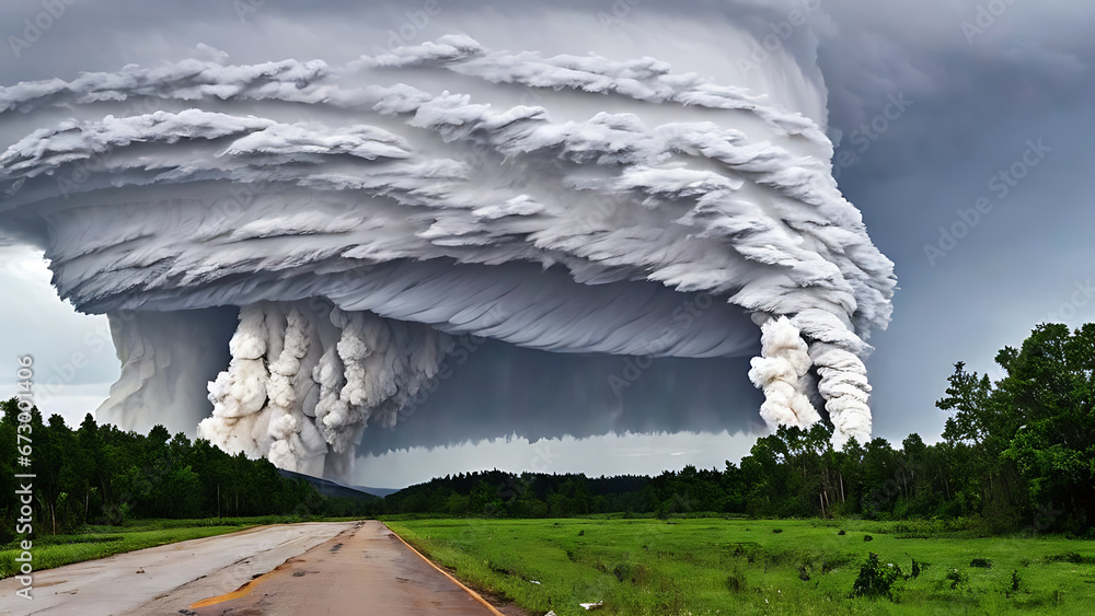 illustration of chaos and power of a tornado, with its massive funnel ...