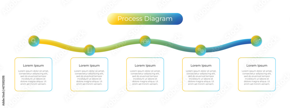 Infographic label template with five step icons and text box, Colorful ...
