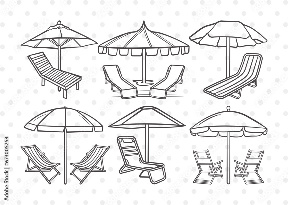Beach Chairs With Umbrella Clipart SVG Cut File | Beach Umbrella Svg ...