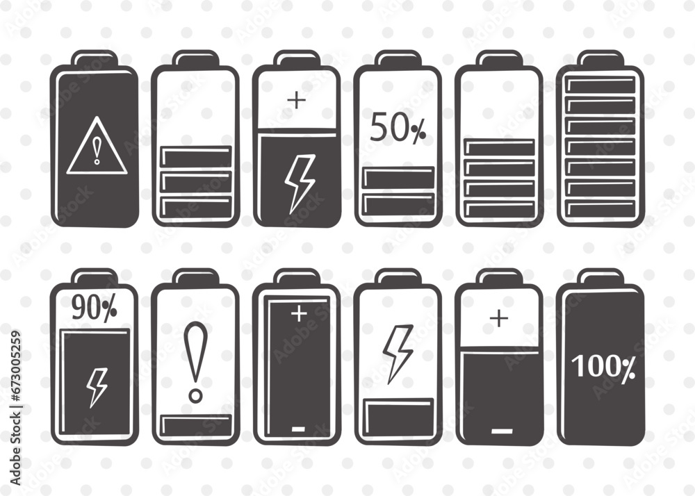 Battery Clipart SVG Cut File | Low Battery Svg | Full Charge Battery ...