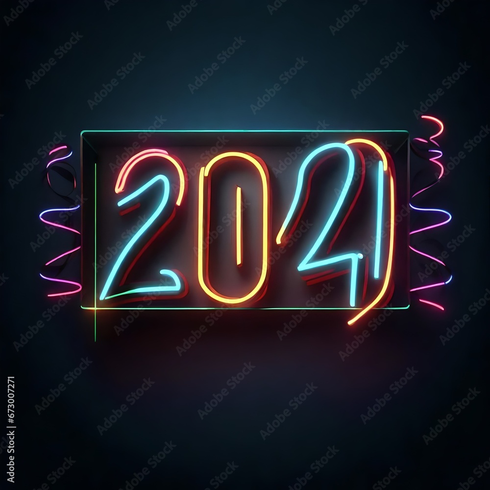 Happy New Year 2024 Animation Design. Neon letters and neon numbers ...