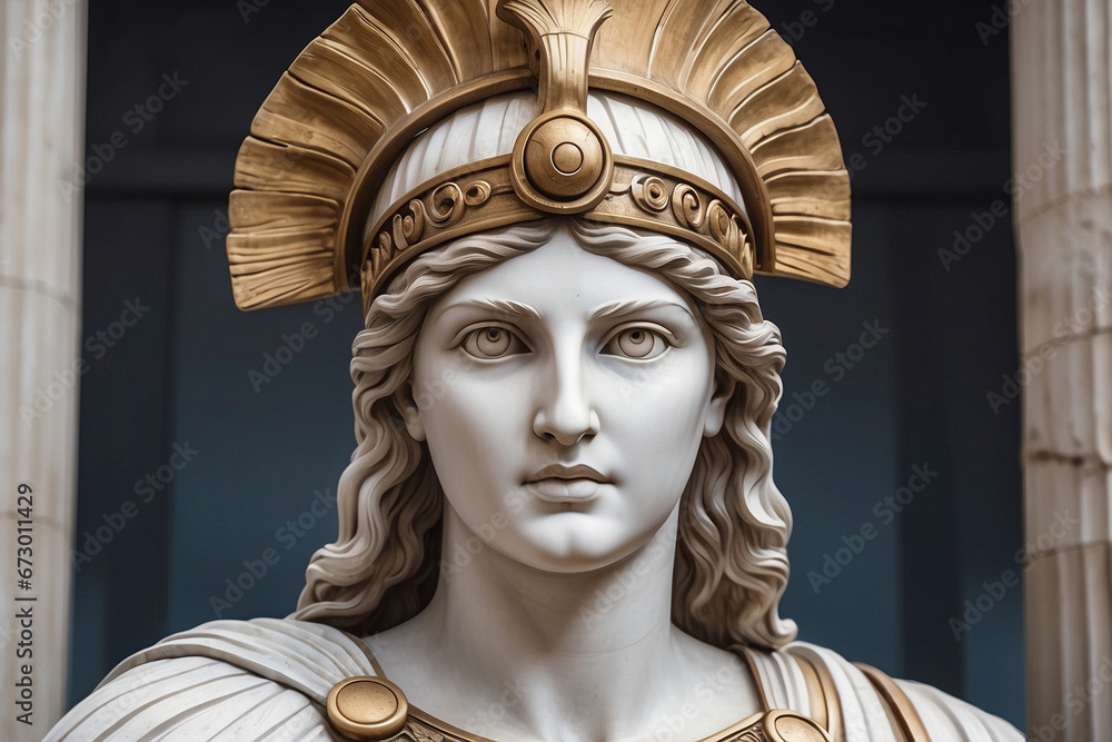 Illustration of a Renaissance marble statue of Athena. She is the Goddess of wisdom, warfare ...