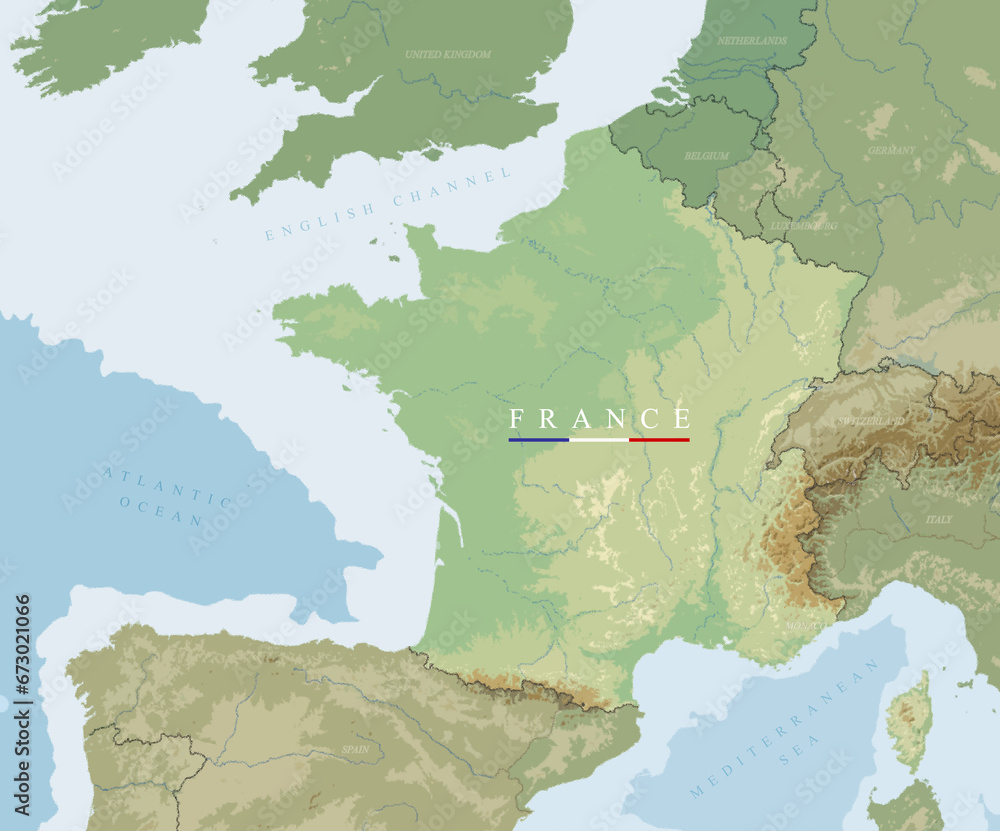 Carte de France et ses frontières, pays voisins. Stock Illustration ...