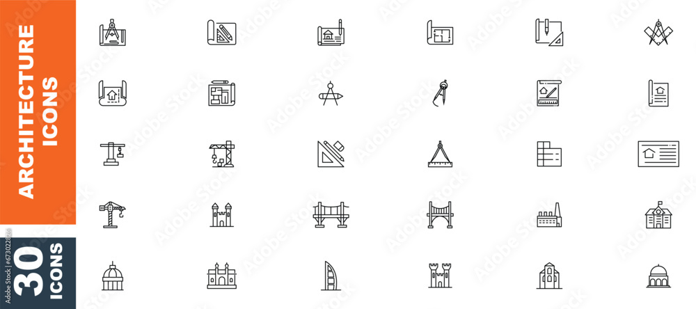 Architecture and Real State Outline Icons Pack. Set of Architecture ...