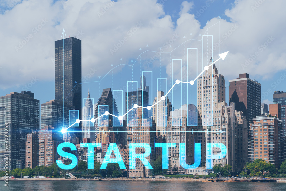 New York City skyline from Roosevelt Island over East River towards ...