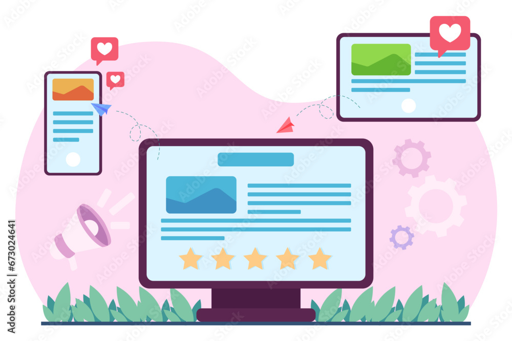 Modern device with submitting reviews. Flat vector illustration ...