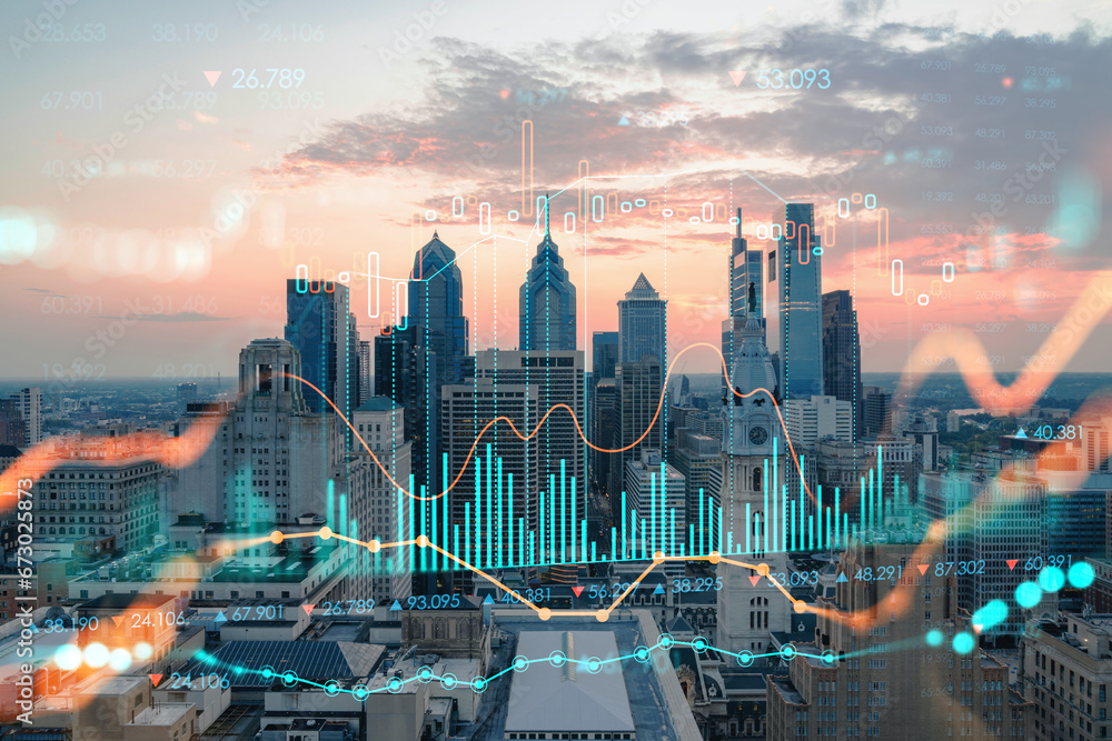 Aerial panoramic skyline of Philadelphia financial downtown ...