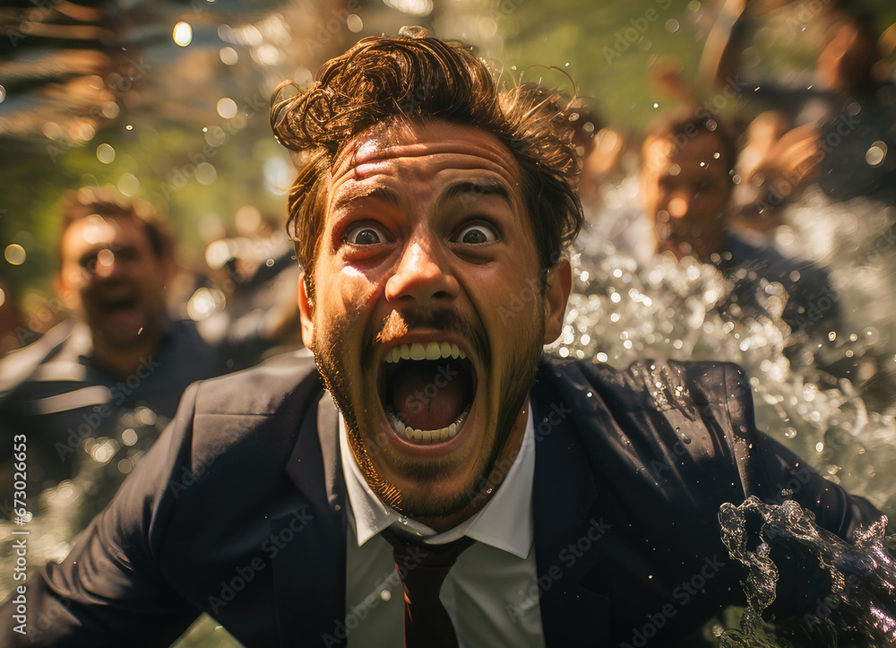 Dramatic image showing a businessman seemingly struggling to stay ...