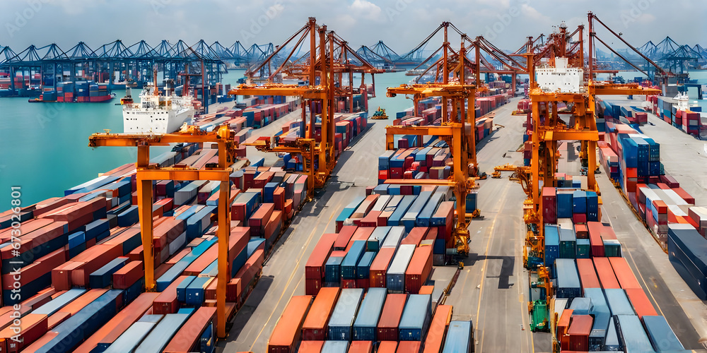 Logistic. container cargo ship loading cargo at industrial port. import ...