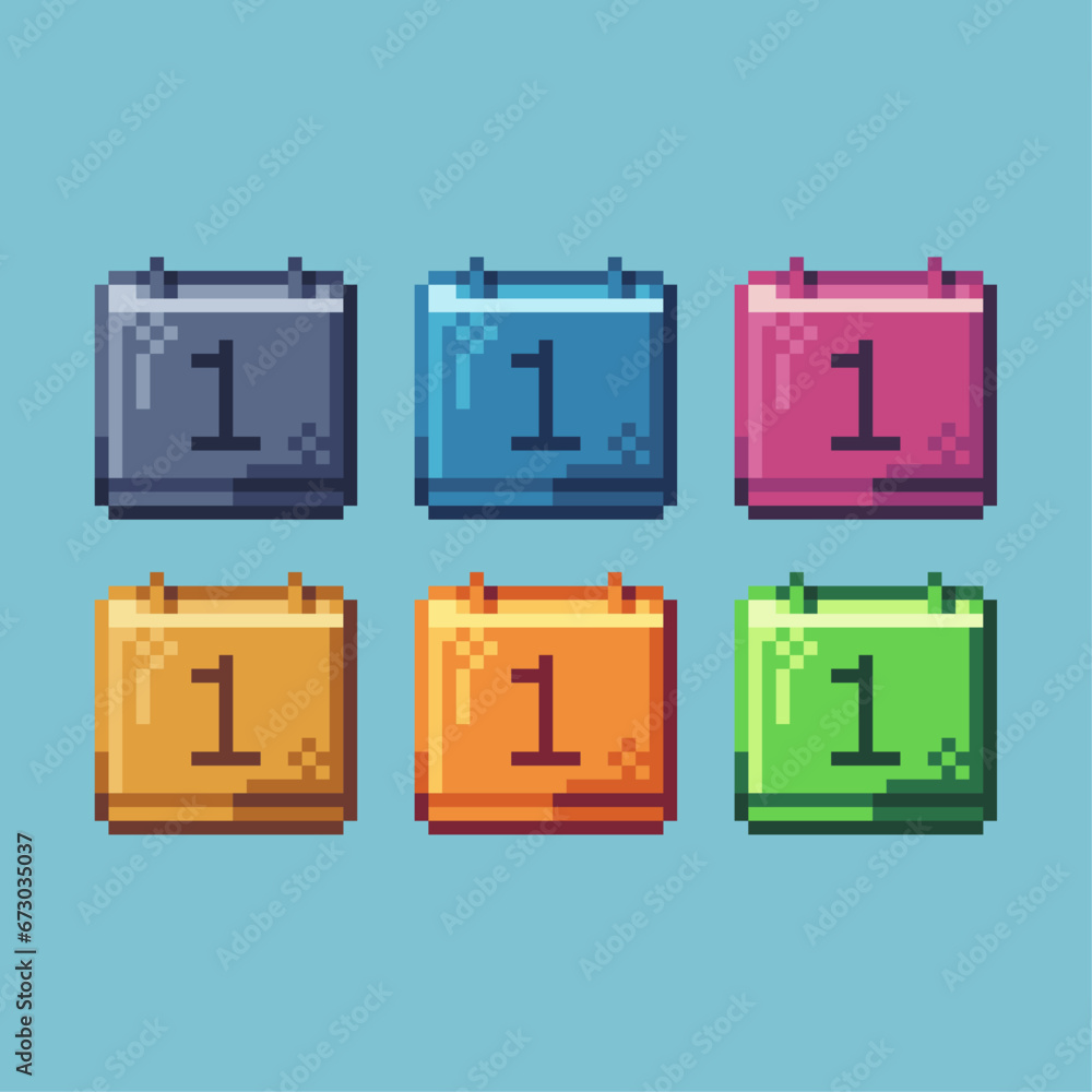 Pixel art sets of calendar with variation color item asset. Simple bits ...