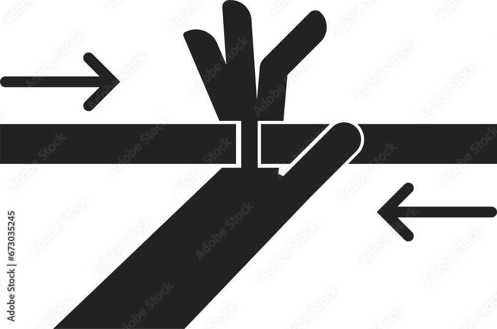 Isolated pictogram danger sign of hand pinched on elevator, train, bus ...