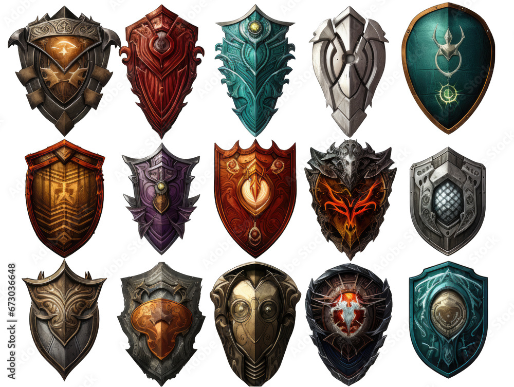 Fantasy Shields Collection Isolated on Transparent or White Background ...