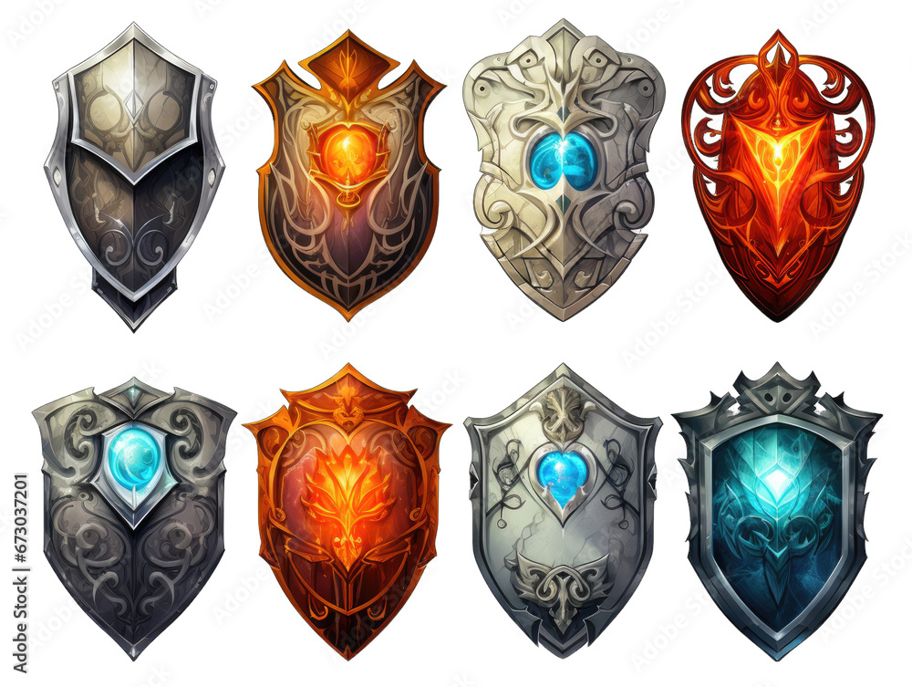Collection of Fantasy Shields Isolated on Transparent or White ...