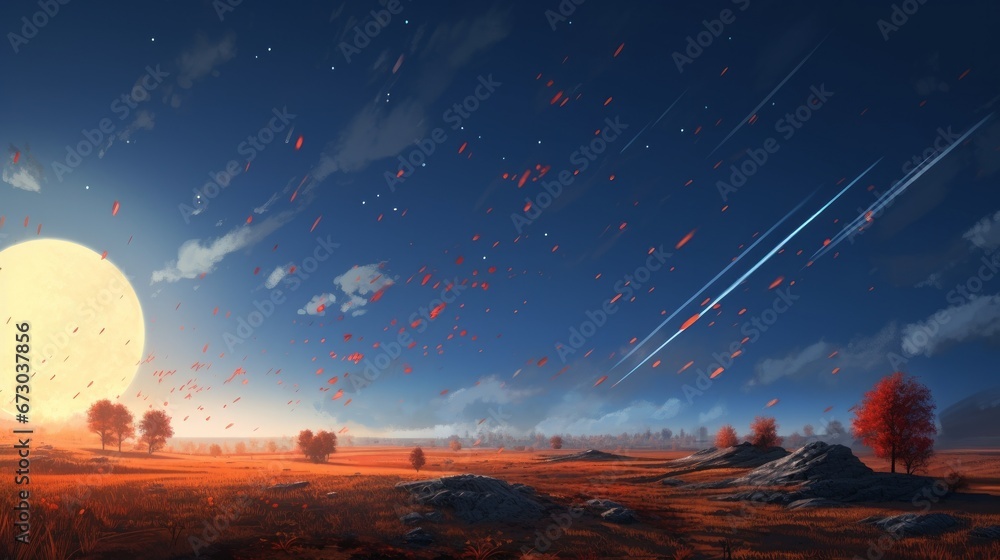 Fireballs streaking through the clear blue daytime sky, meteorites ...