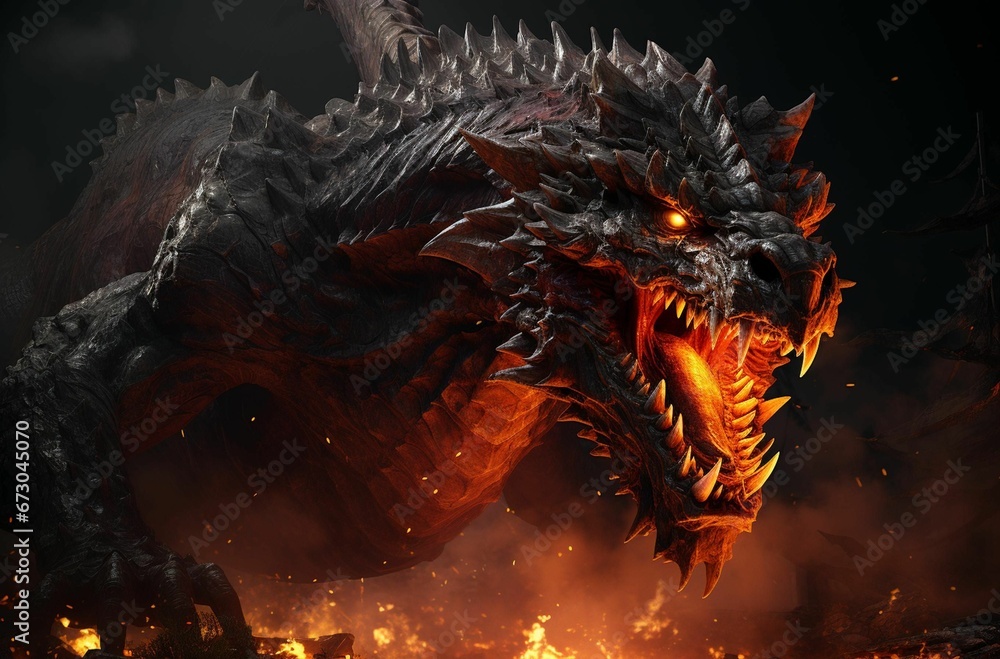 Mythical dragon with a ferocious expression, AI-generated. Stock Illustration | Adobe Stock