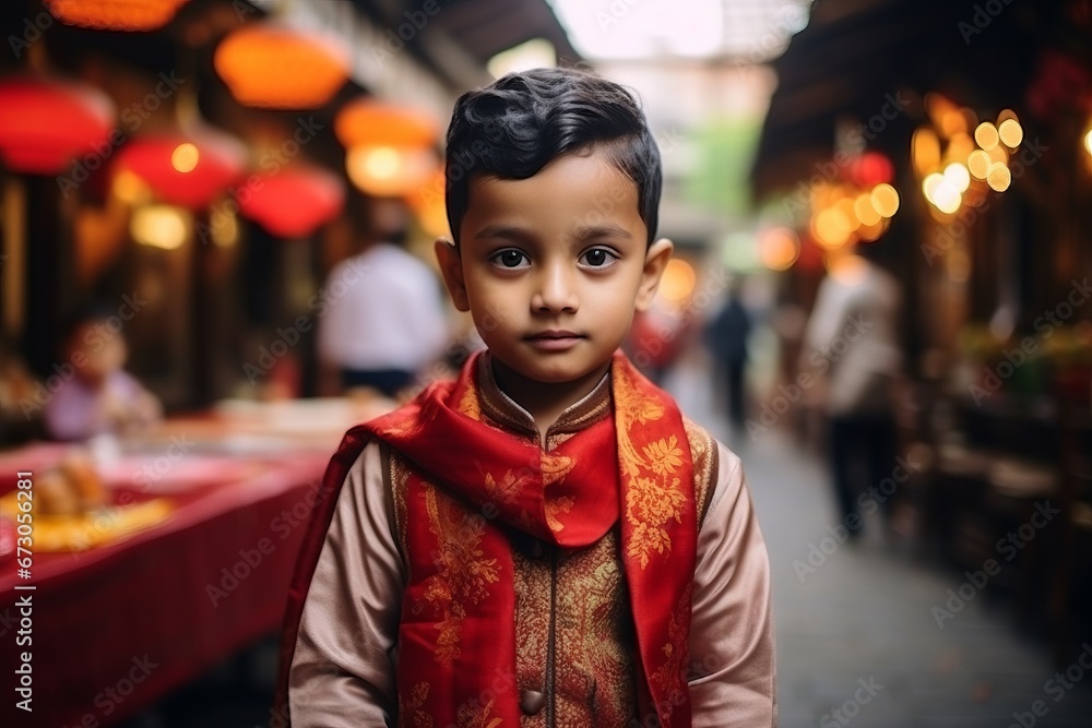 Portrait of a cute indian little boy wearing a traditional costume ...