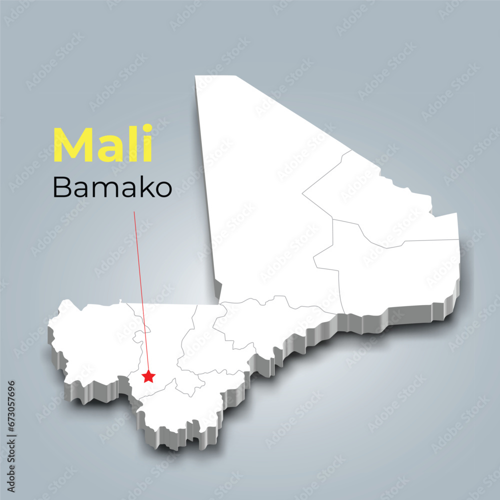Mali 3d map with borders of regions and it’s capital Stock Vector ...