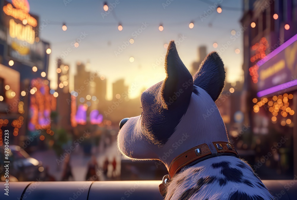 Dog animation city behind. Art fashion pet doggy freak. Generate Ai ...