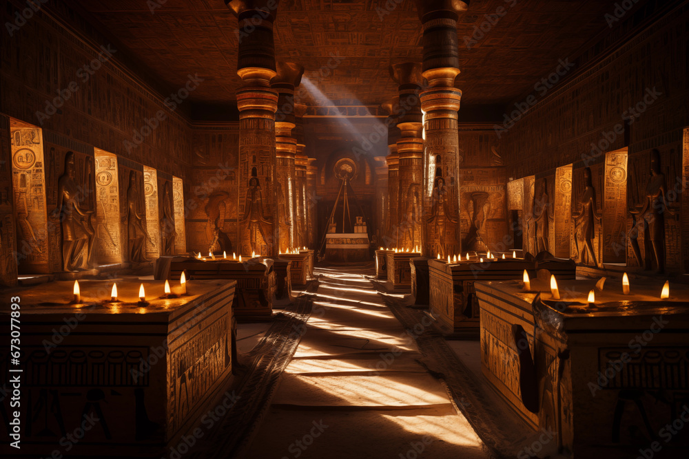grand photo of an intricately designed pharaoh's burial chamber in the ...