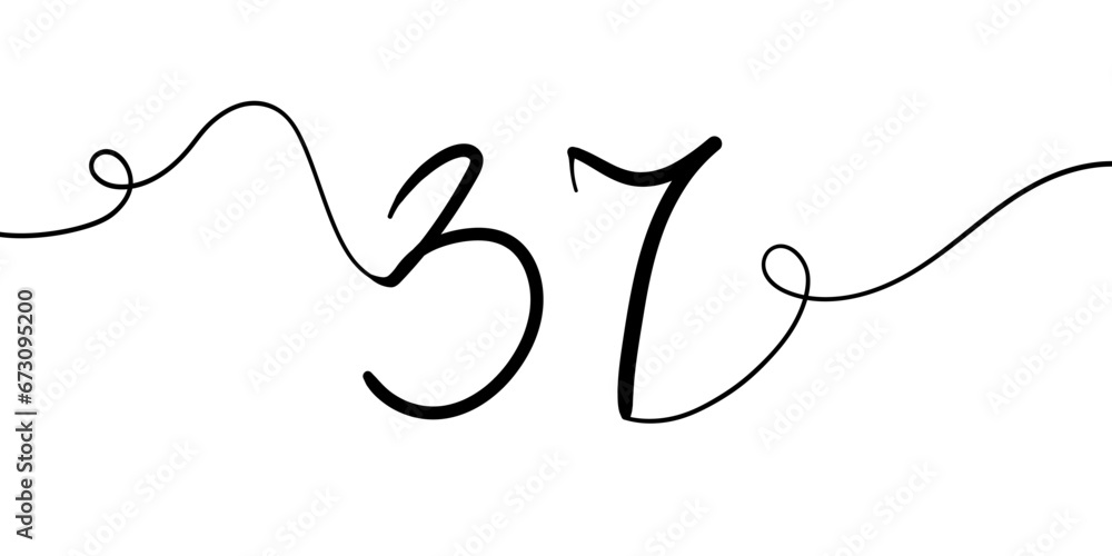 Number 37 line art drawing on white background. Anniversary 37th ...