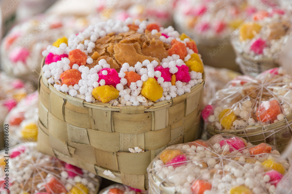 Image of offerings such as white refined sugar makhana and many other ...