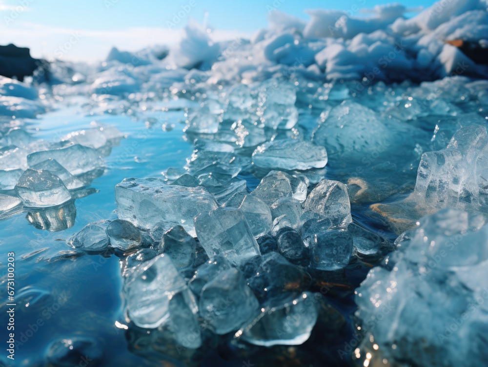Capture the frost texture on the surface of an icy lake in a full frame ...