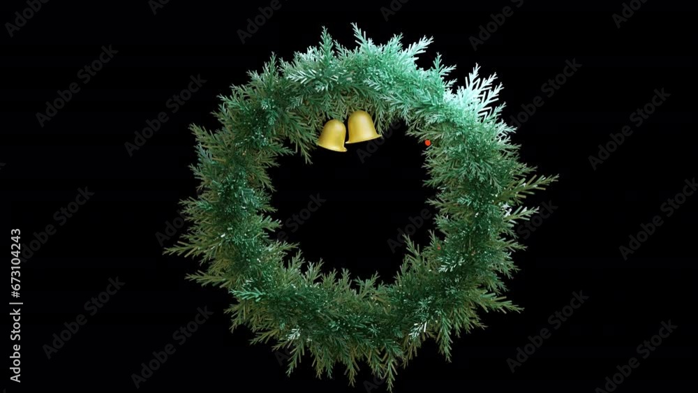 3D Christmas wreath rotates 360 degrees. Looped animation. With an ...