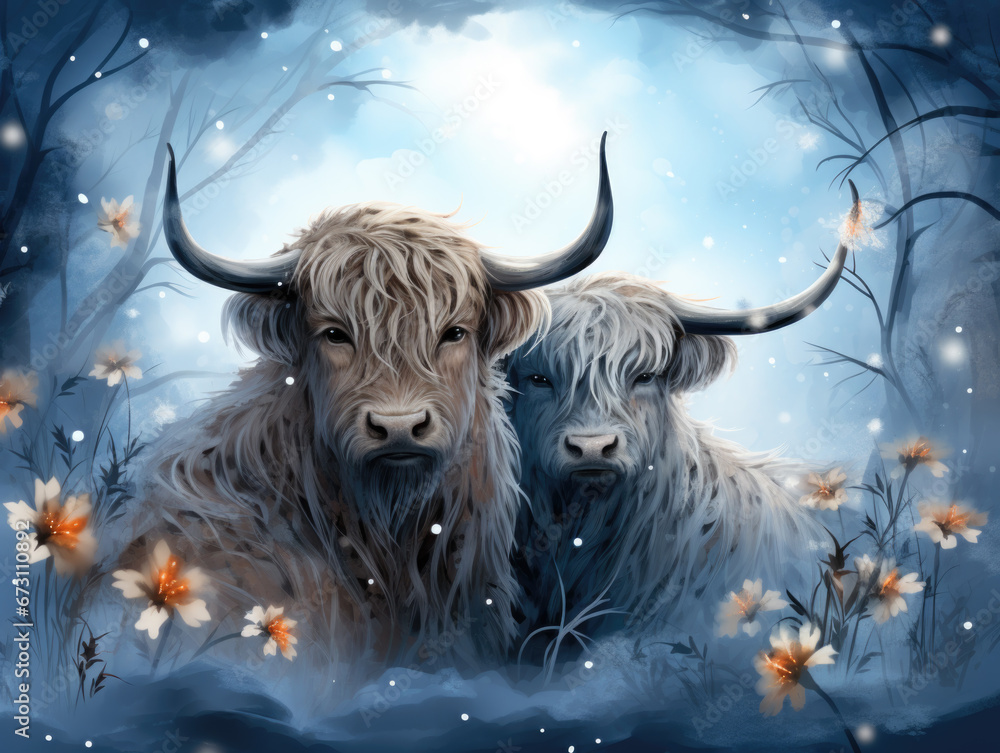 Facing a terrible storm, highland cows enduring the harsh conditions ...
