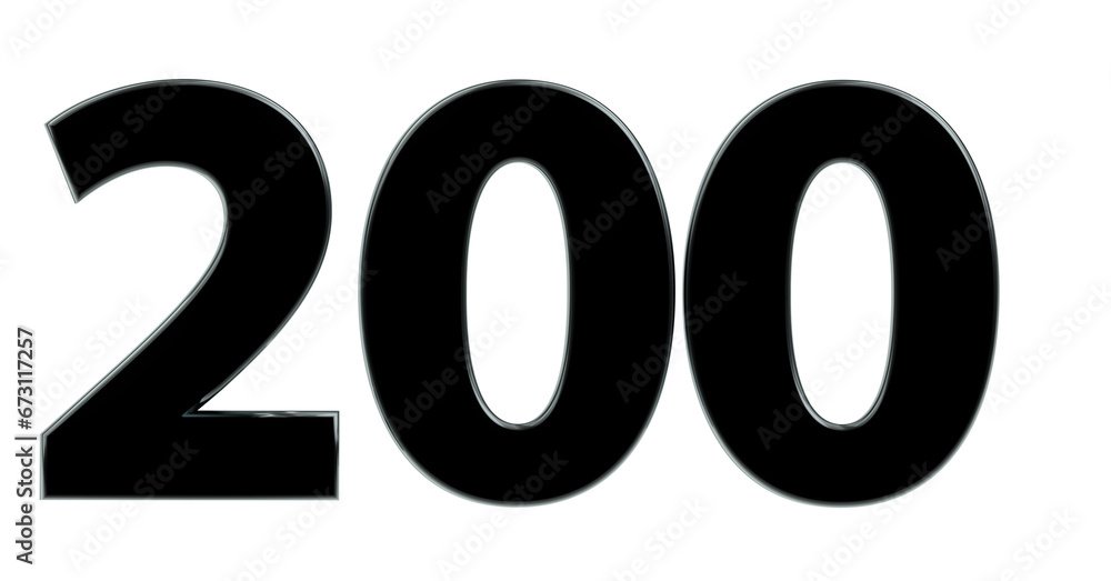 200 plakative schwarze metallische 3D-Zahl, zweihundert, Euro, Dollar ...
