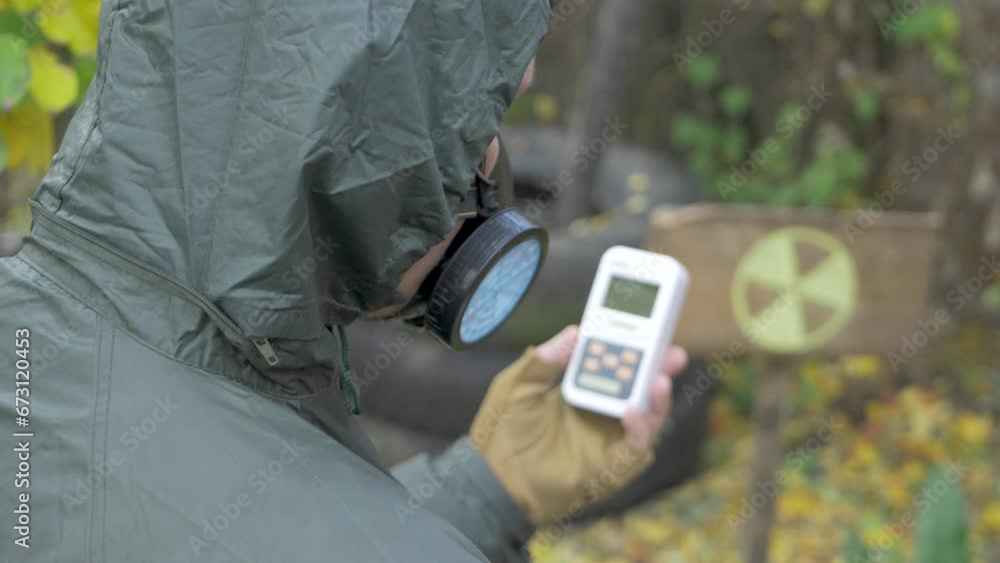 Unrecognizable person on radiological monitoring team use Geiger ...