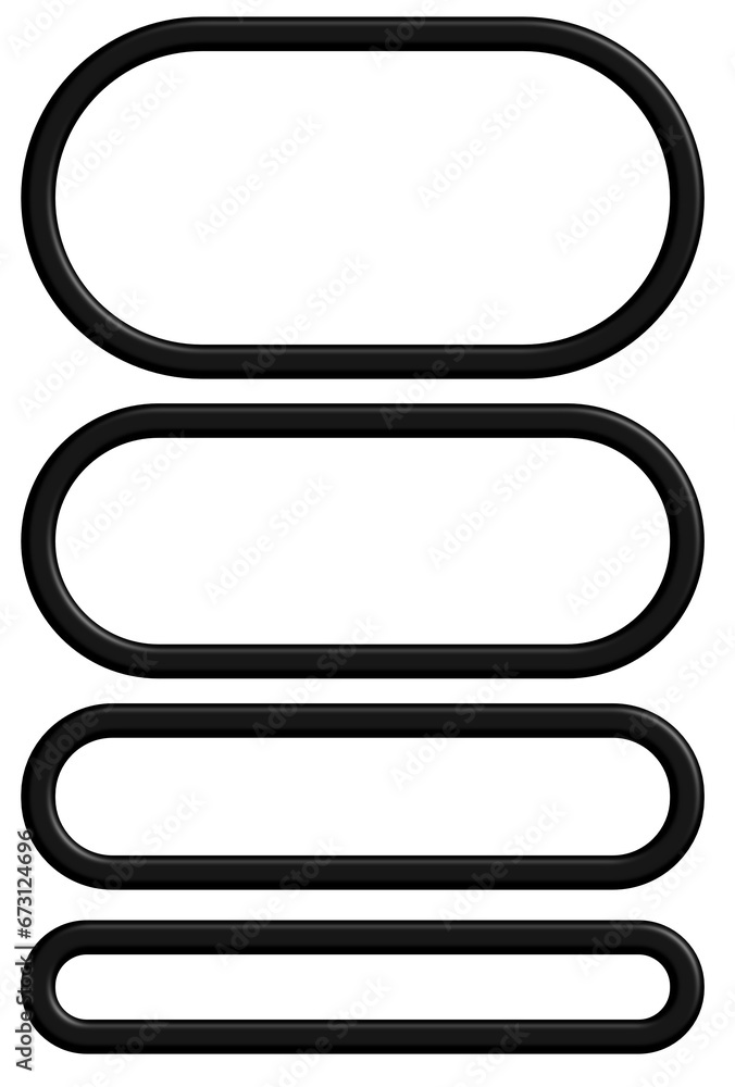 Set of black 3d frames. Rounded corners. Different sizes. Oval shapes ...