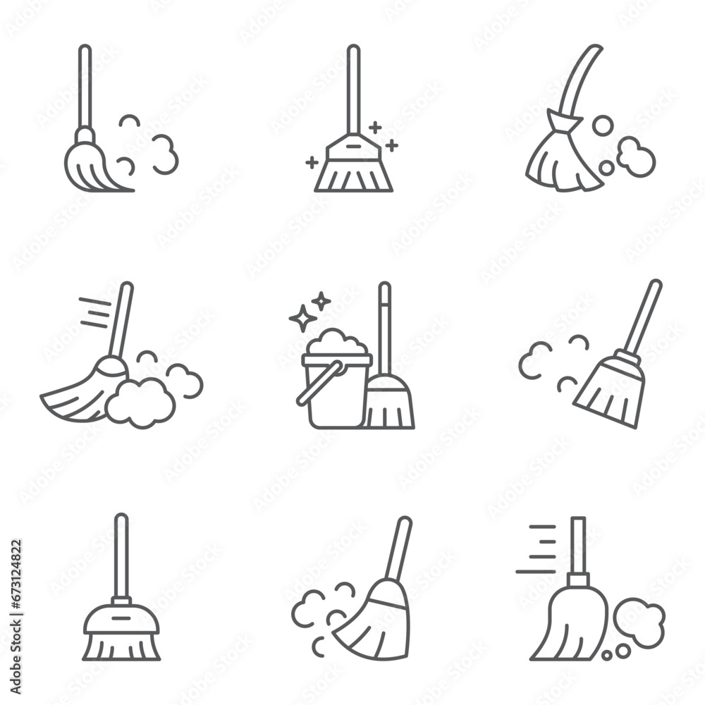 Broom outline icon set. linear style sign for mobile concept and web ...