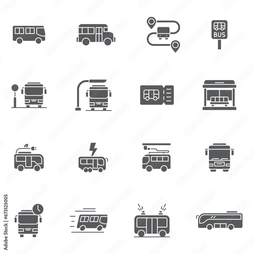 Bus glyph icon set. linear style sign for mobile concept and web design ...