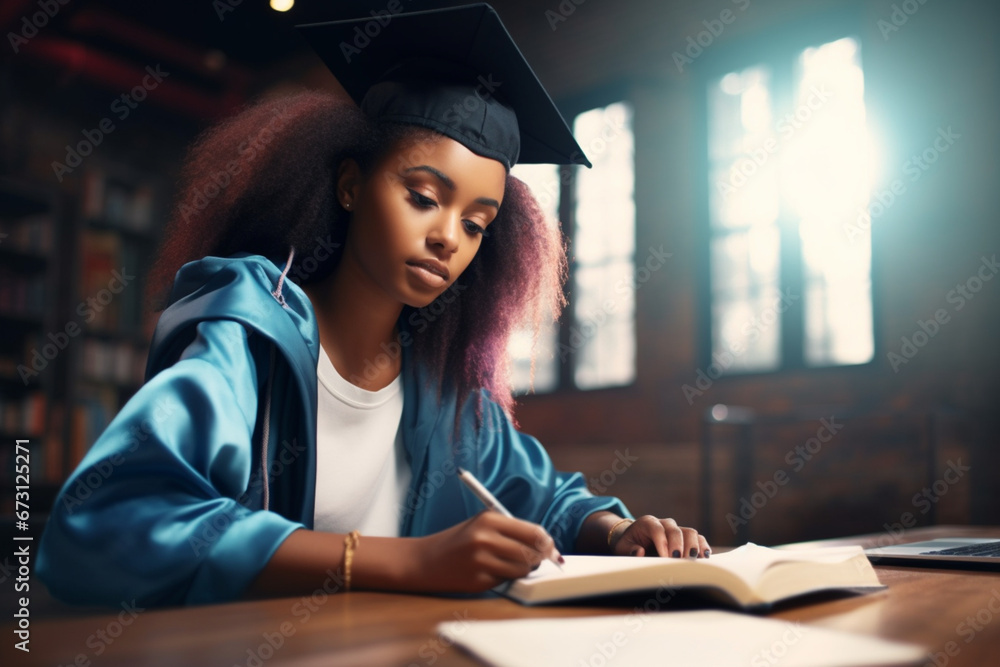 Student education, laptop and black woman typing research assignment ...