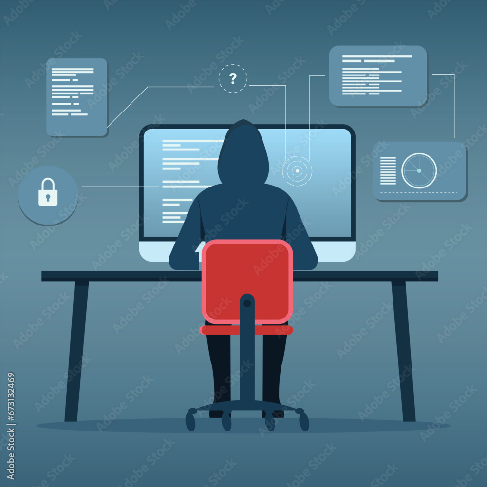 hacker, hacking computer, Cyber criminal with a laptop, Cybercrime ...