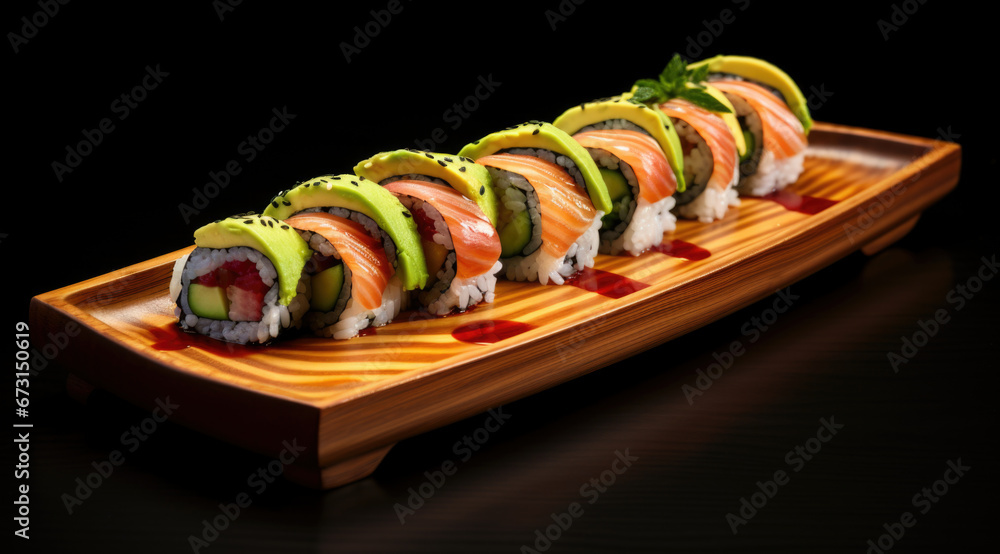 japanese sushi food. Maki ands rolls with tuna, salmon, shrimp, crab ...