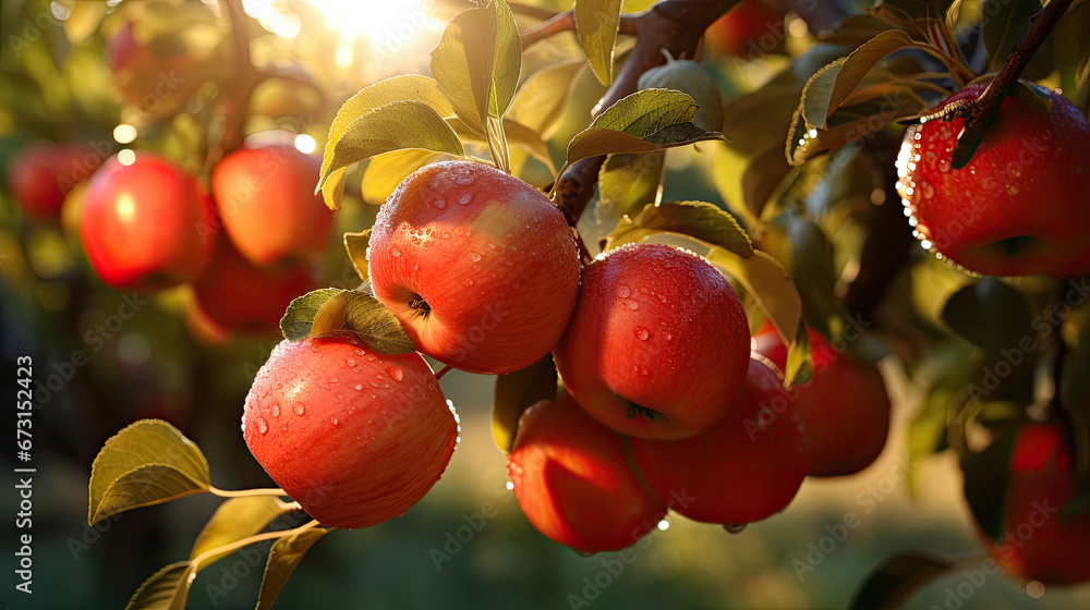 apples on a branch, Fruit farm with apple trees. Branch with natural ...