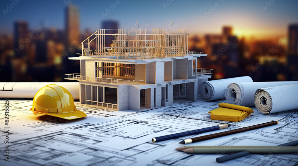 construction of the project, building house on blueprints , model house ...