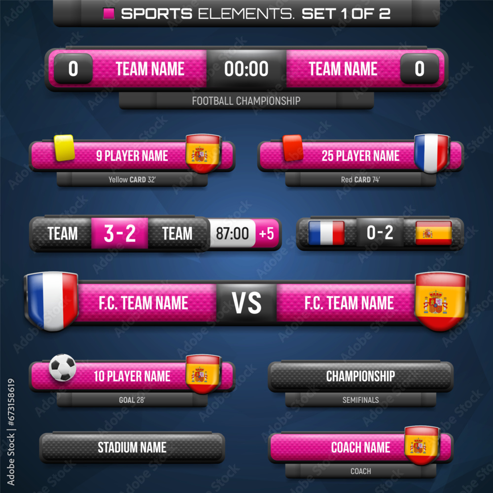 Football elements for broadcasting match. Sport scoreboard with time ...