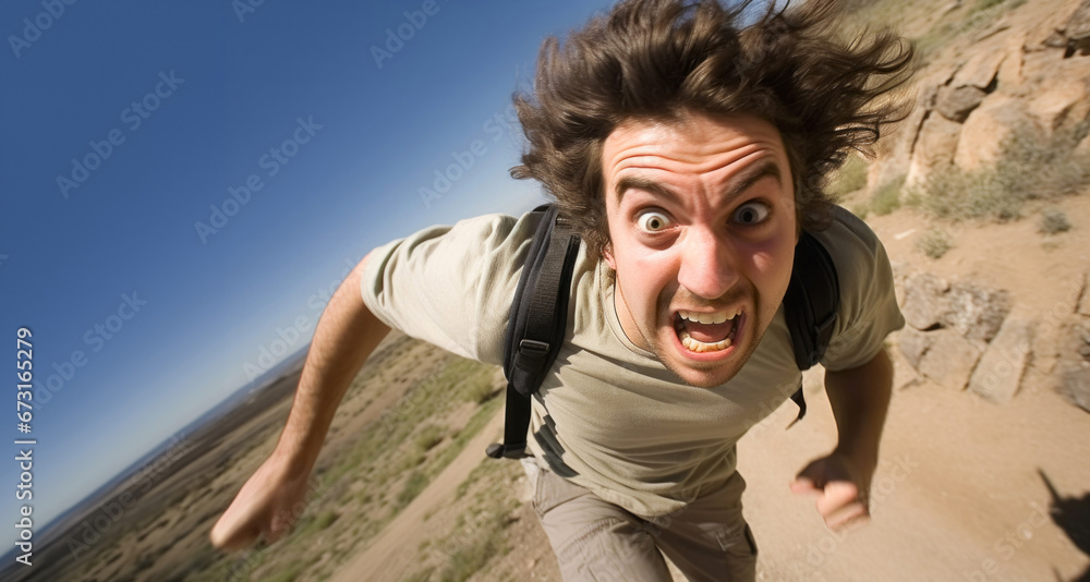 Hombre Joven Aterrorizado corriendo escapando de algo peligroso en la ...