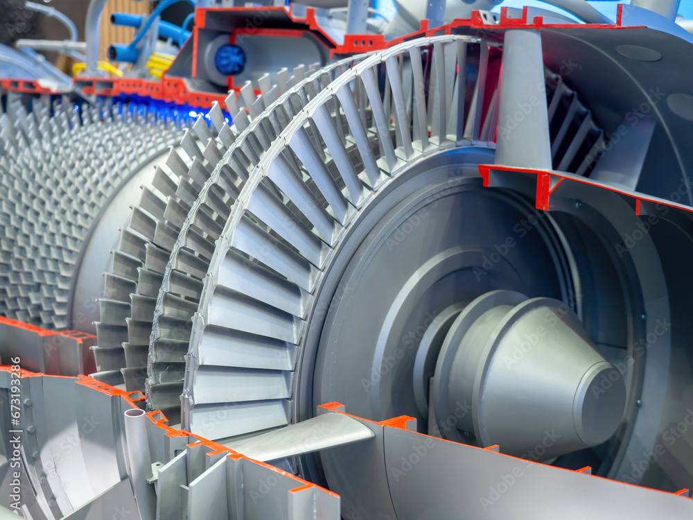 Gas turbine. Fragment industrial equipment. Sectional view steel gas ...