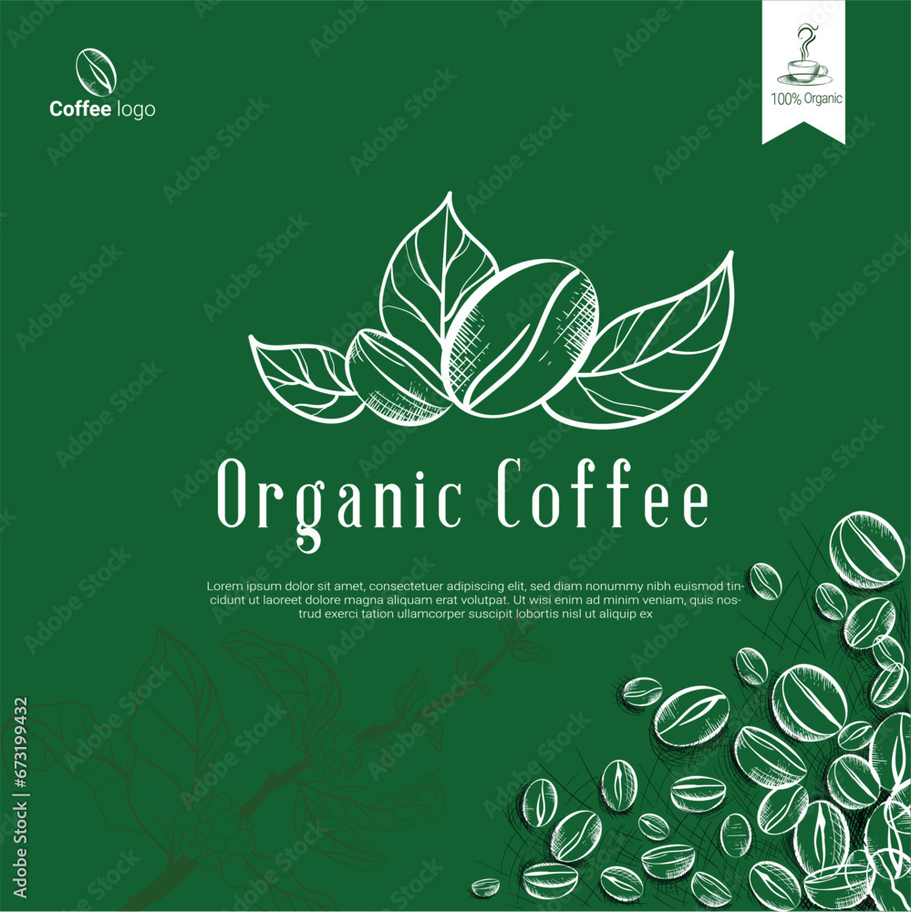 International Coffee Day with pattern leaf and beans coffee. greeting ...