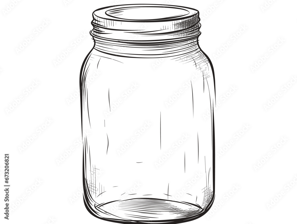 Drawing of Hand drawn mason jar. Contour sketch. illustration separated ...