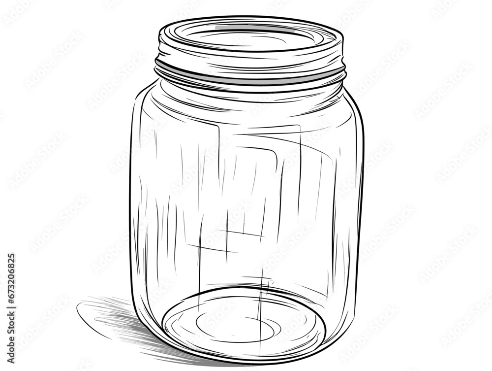 Drawing of Hand drawn mason jar. Contour sketch. illustration separated ...