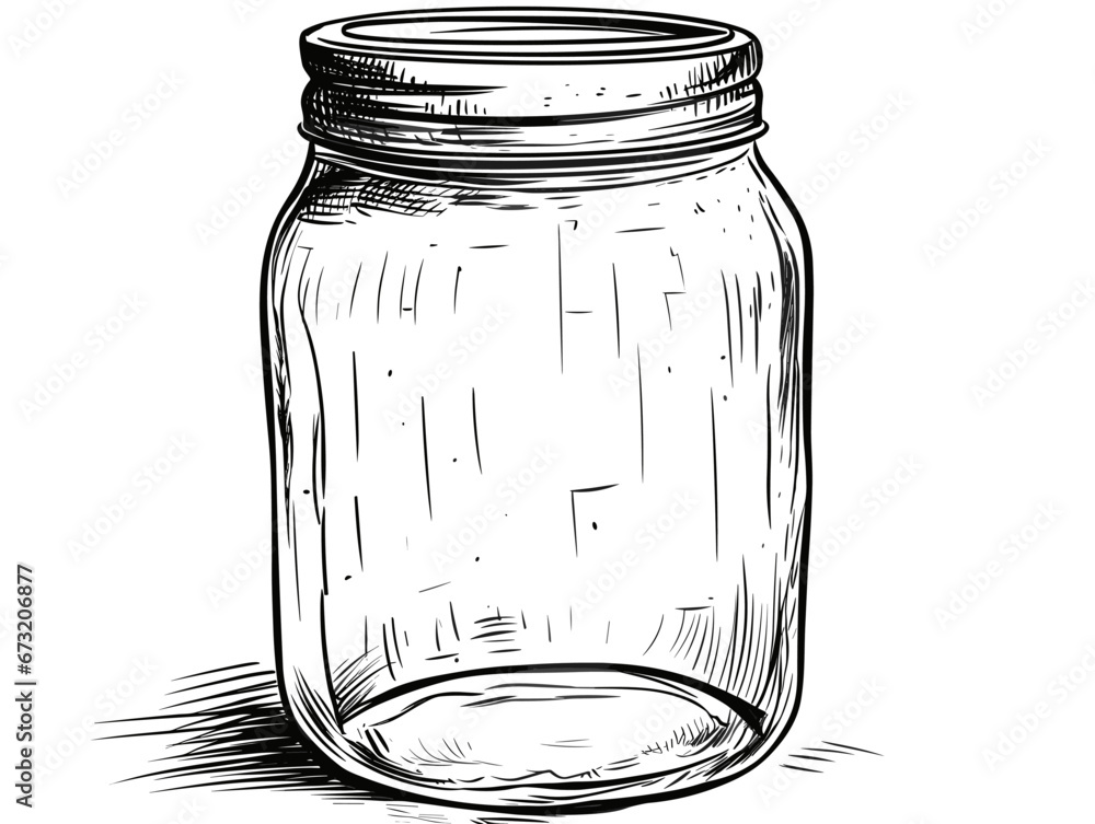 Drawing of Hand drawn mason jar. Contour sketch. illustration separated ...