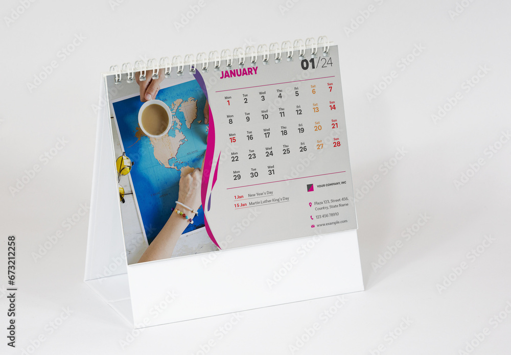 Landscape Desk Calendar 2024 with Colorful Abstract Swoosh Elements ...