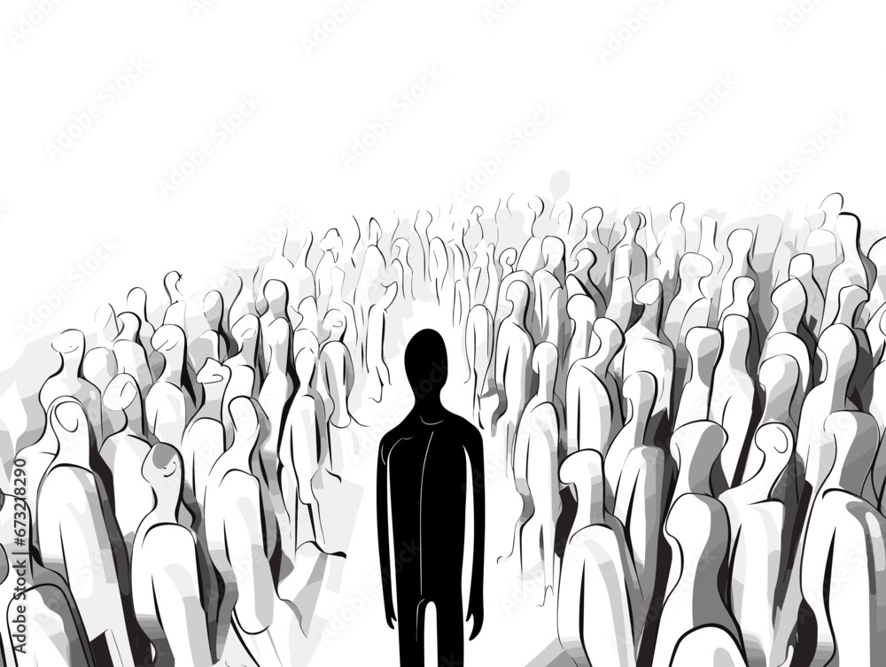 Drawing of Stand out from the crowd model. illustration separated ...