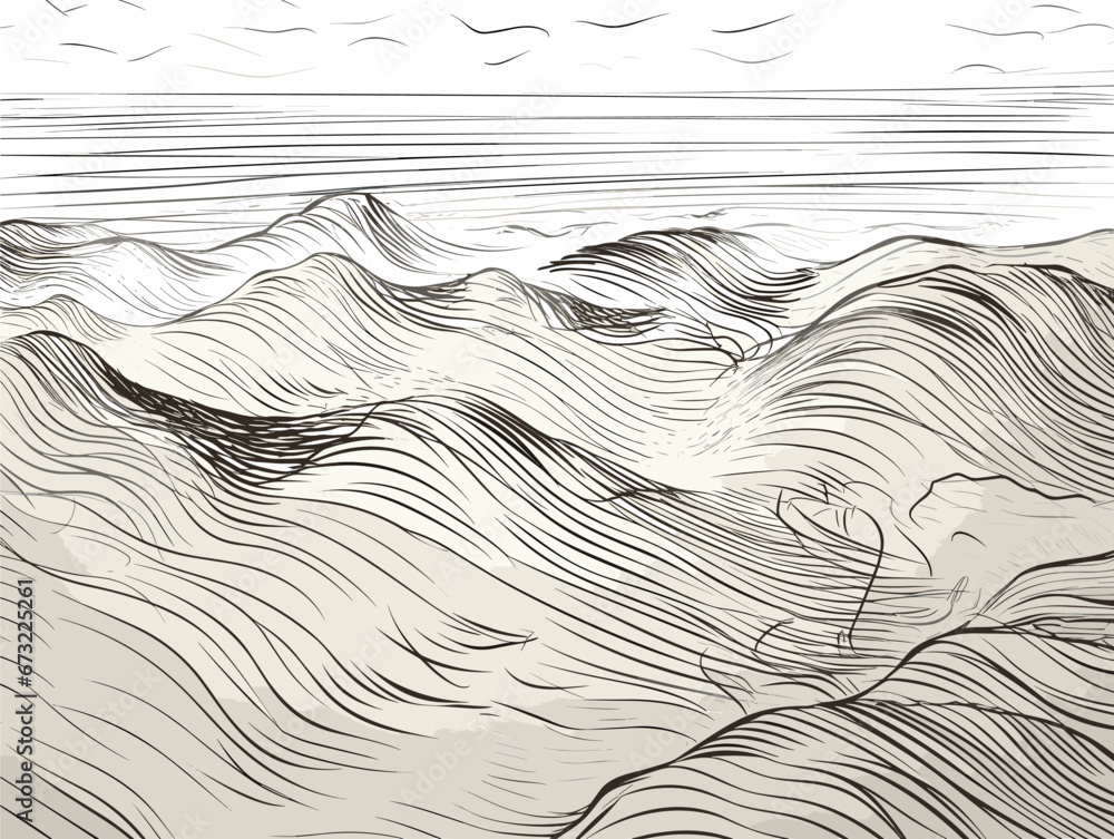 Drawing of worink at beach illustration separated, sweeping overdrawn ...