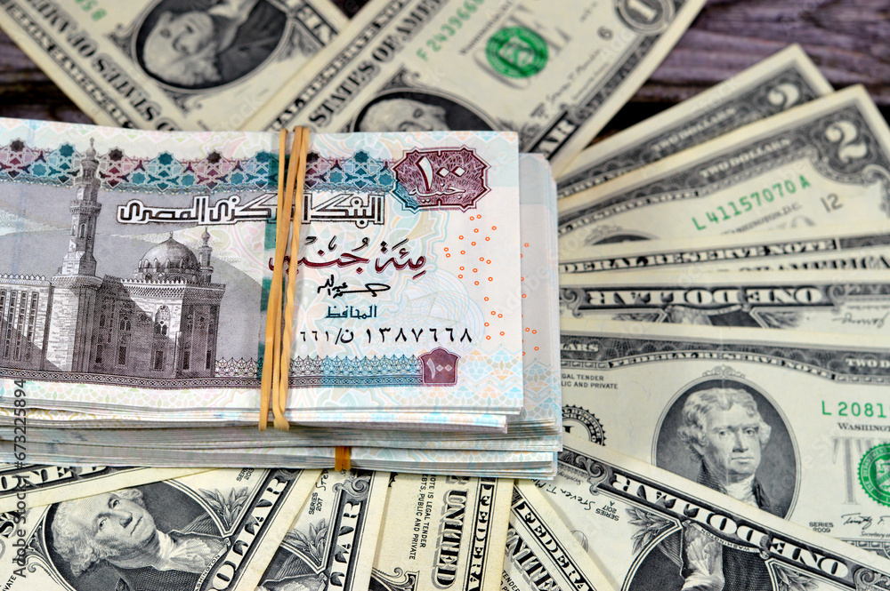 stack of Egypt money banknote bills of 100 EGP LE one hundred Egyptian ...