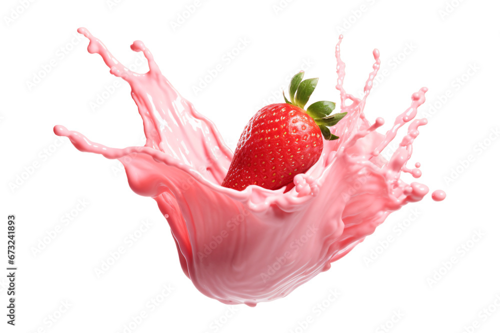 strawberry milkshake or Falooda drink splash with a strawberry isolated ...